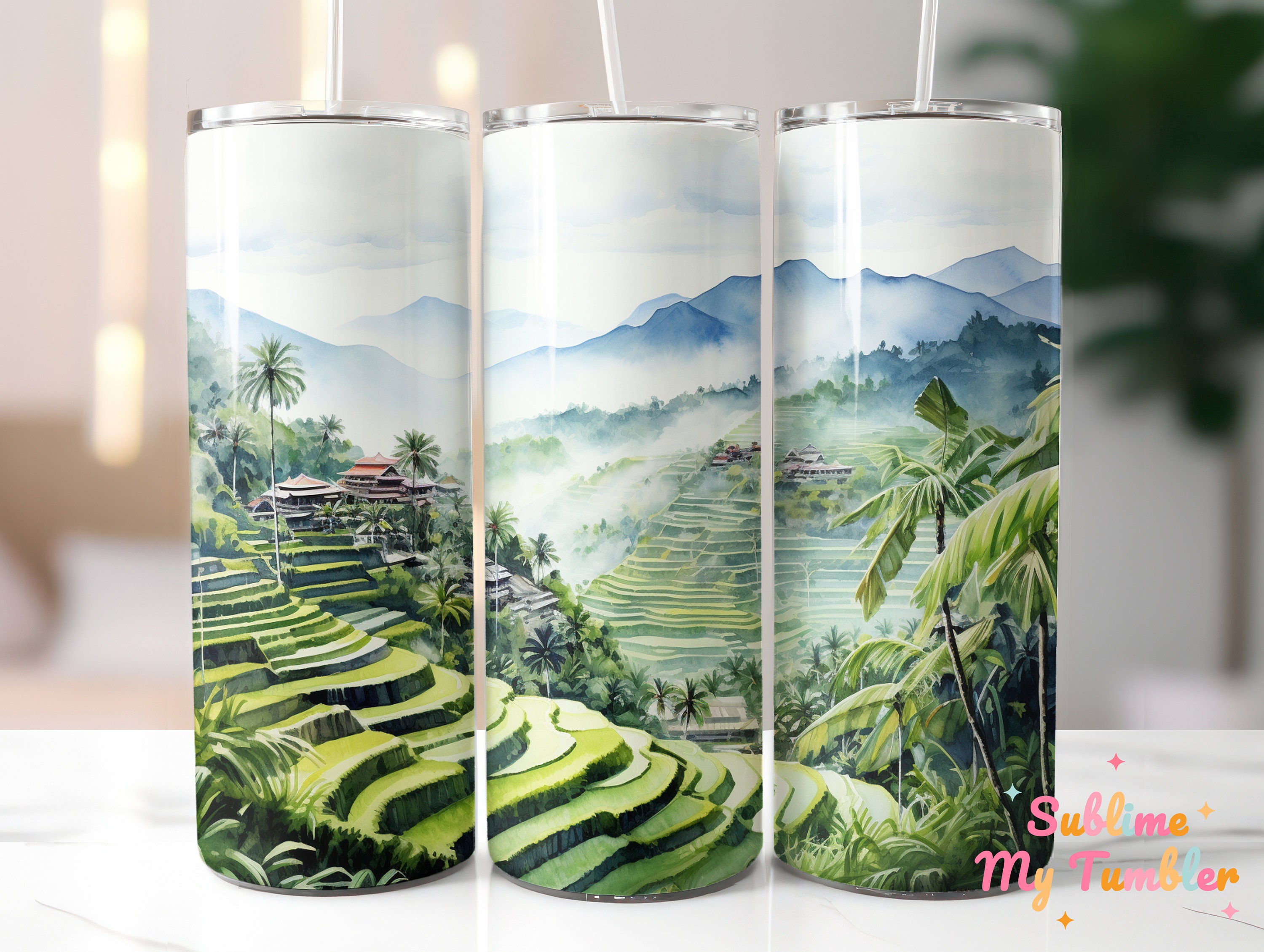 Rice Terraces Tumbler Wrap Rice Paddies 20oz Skinny Tumbler Sublimation ...