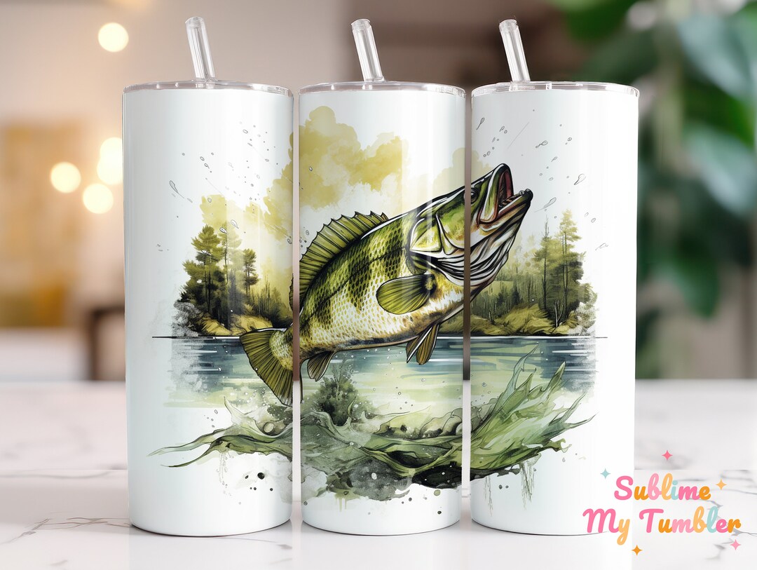 Bass Fish Tumbler Wrap Fishing in A Pond 20oz Skinny Tumbler ...