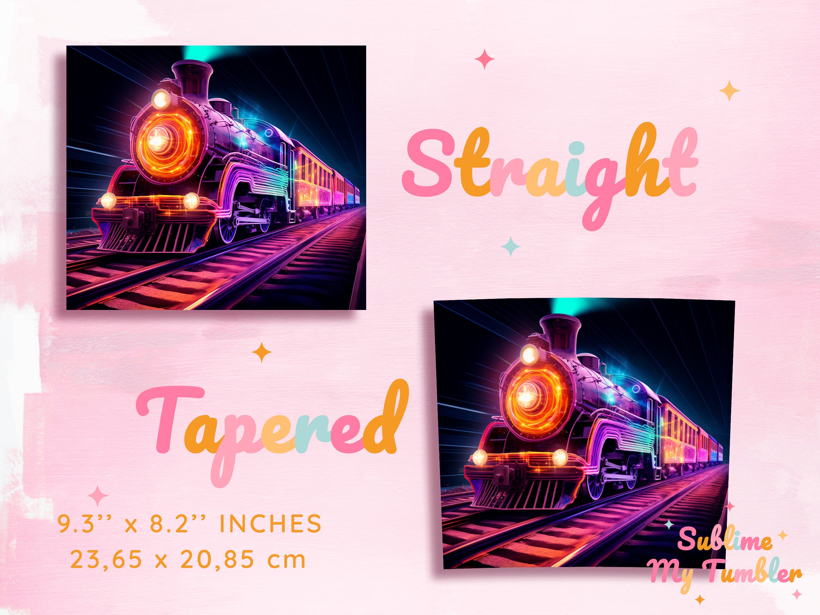 Neon Steam Train Tumbler Wrap Train on Track 20oz Skinny Tumbler ...