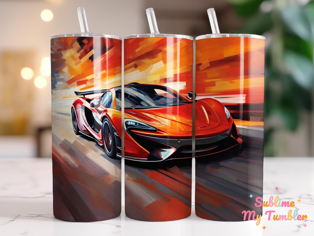Orange Sports Car Tumbler Wrap: 20oz Skinny Tumbler Sublimation Design ...