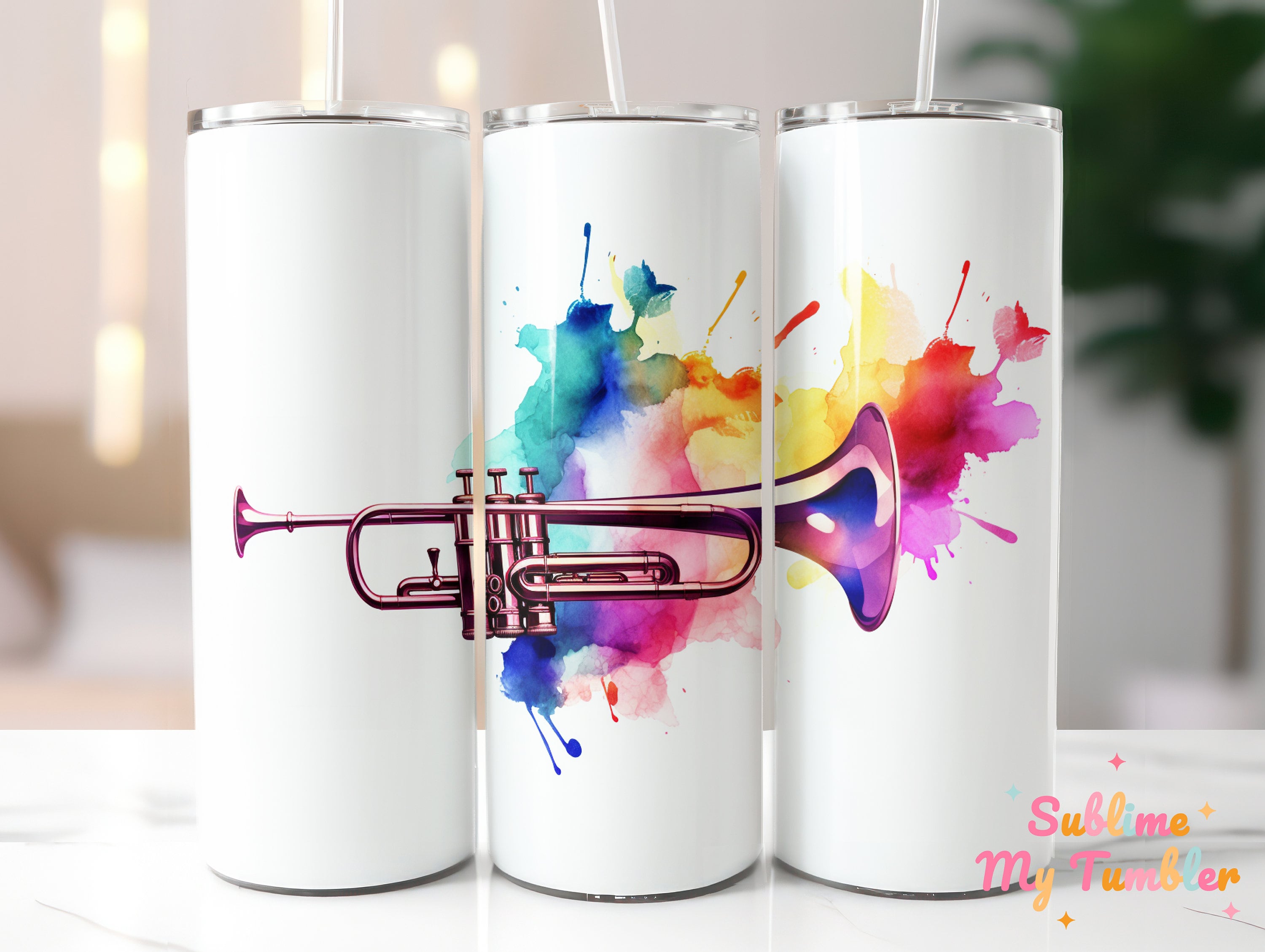 A Watercolor Trumpet Tumbler Wrap Trumpet 20oz Skinny Tumbler ...
