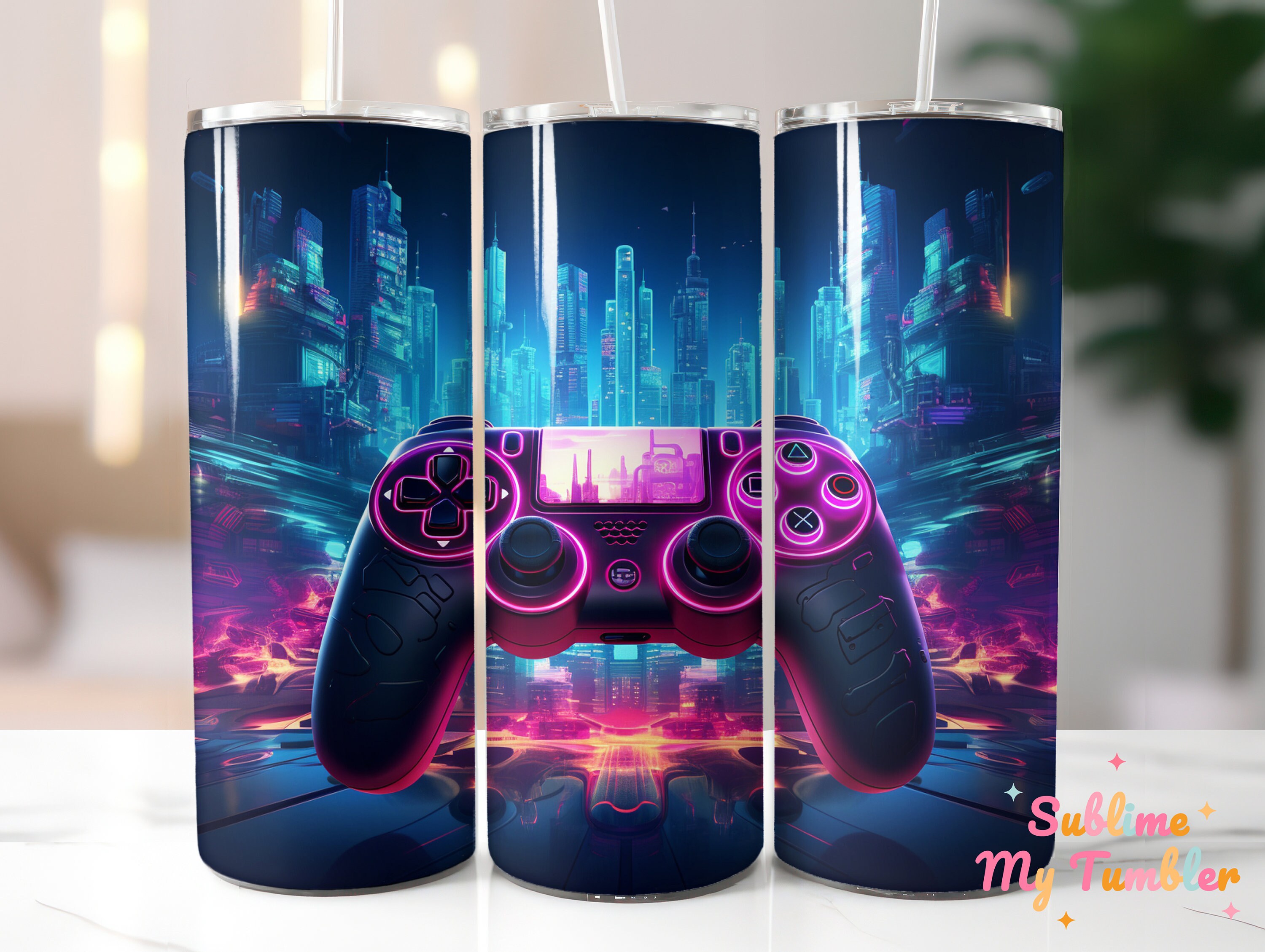 Pink Neon Gamer Tumbler Wrap Gamer Sublimation 20oz Skinny - Etsy