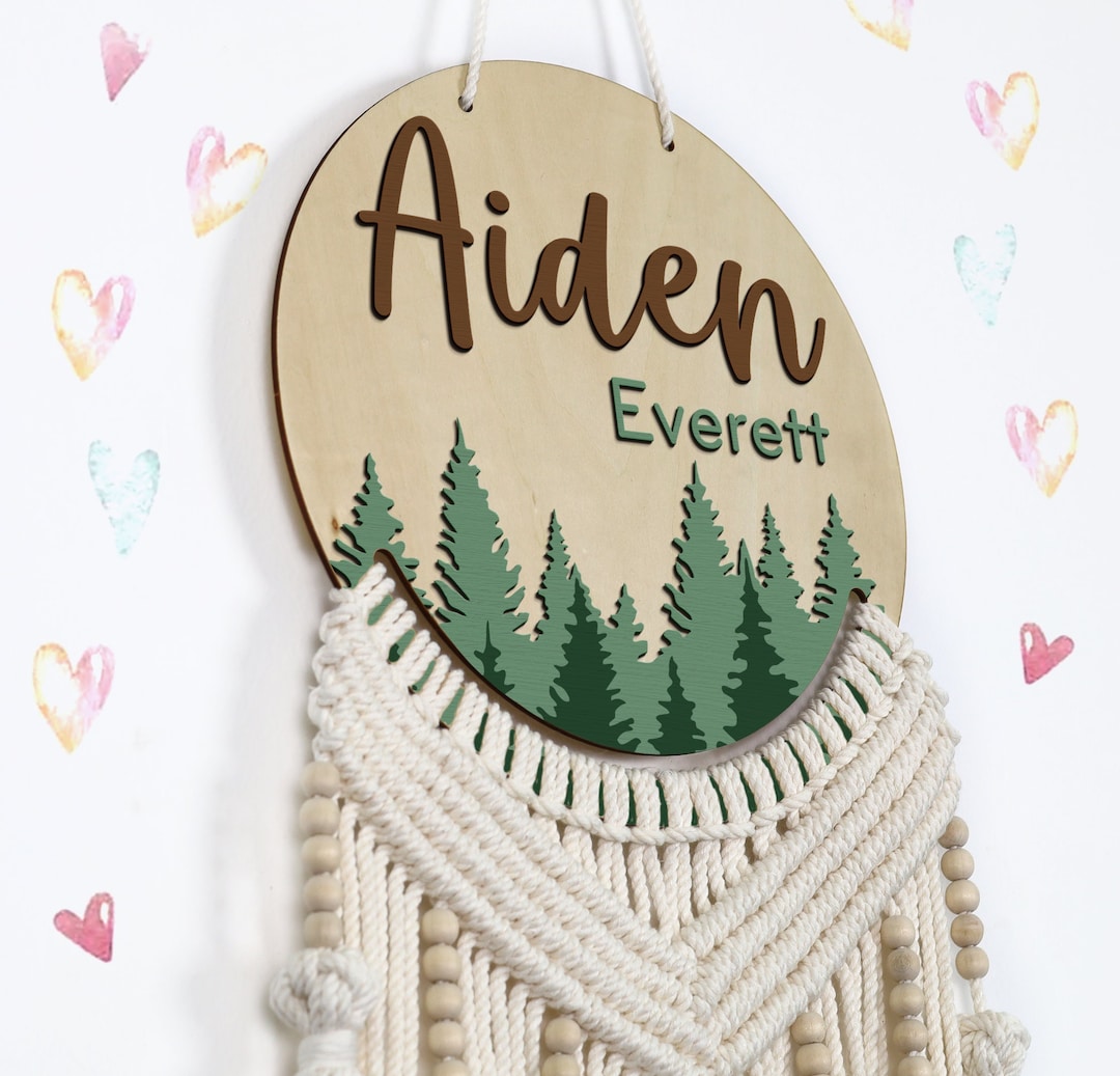Woodland Nursery Name Sign Forest Name Sign Round Wood Baby - Etsy