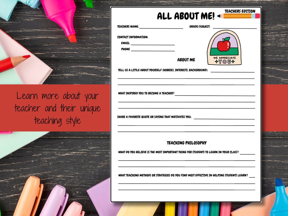 Editable Get to Know the Teacher, All About Me Worksheet, Teacher ...