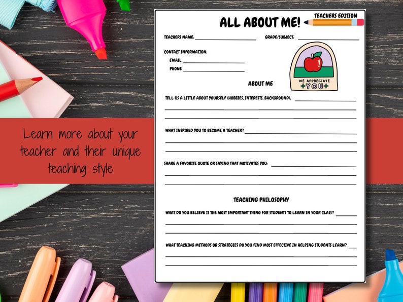 Editable Get to Know the Teacher, All About Me Worksheet, Teacher ...