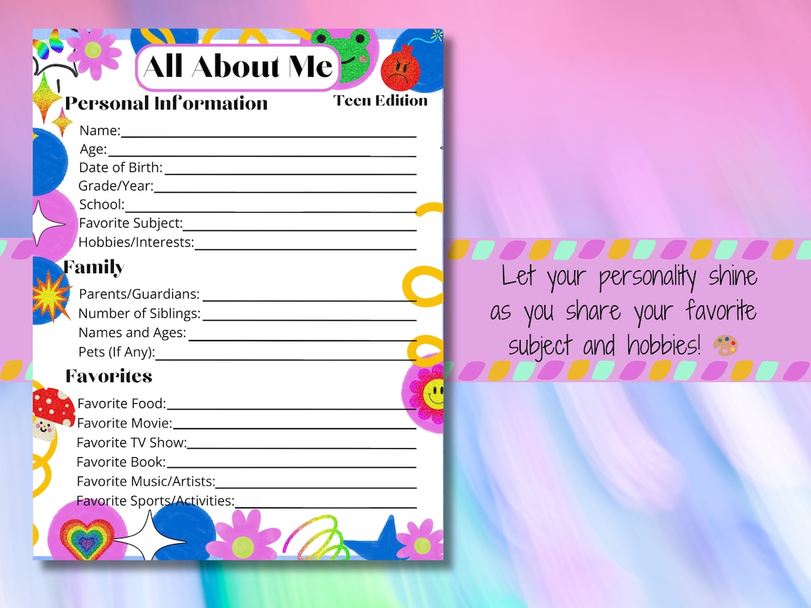 All About Me Printable Template Editable Template Get to Know You My ...