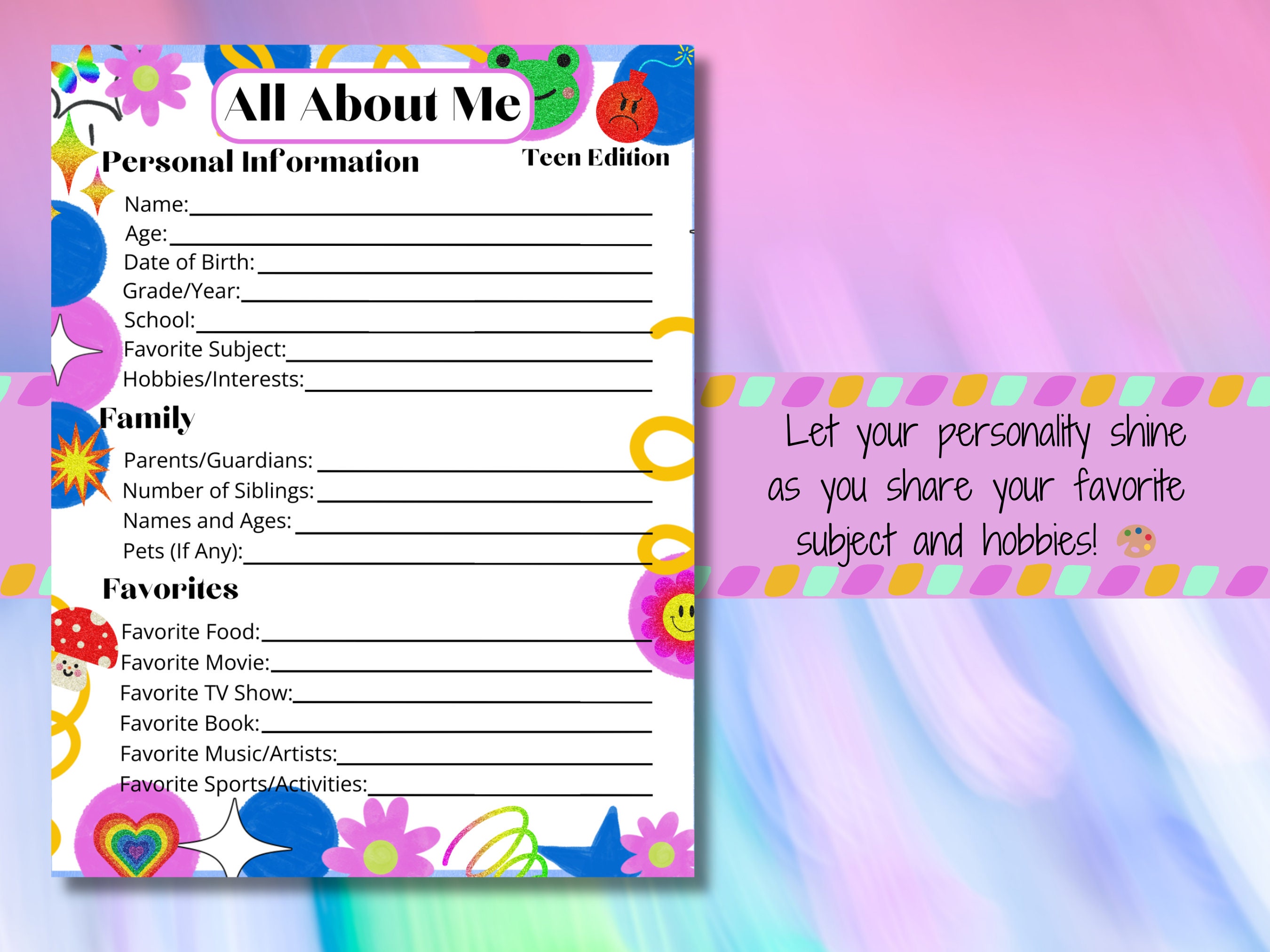 All About Me Printable Template Editable Template Get to Know You My ...