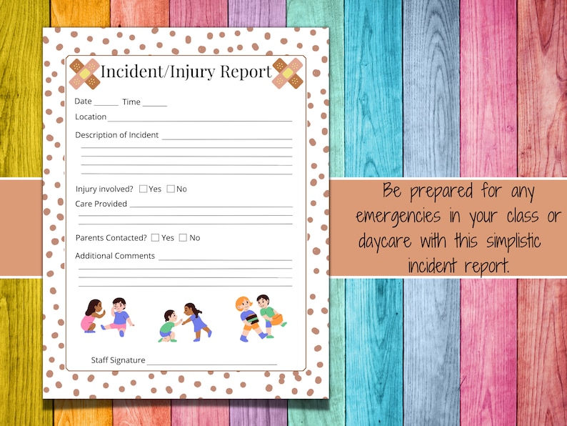 Incident Report Editable Template, Classroom Daycare Injury Report ...
