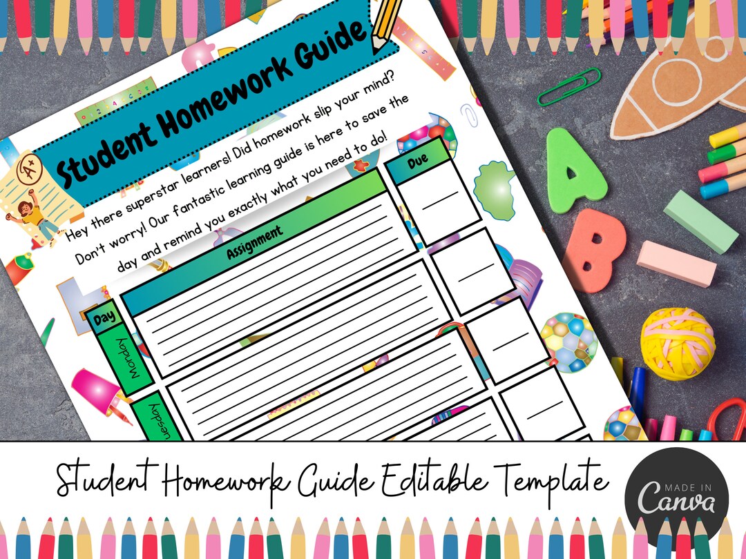 Editable Student Homework Guide, Printable Worksheet, Weekly Homework ...