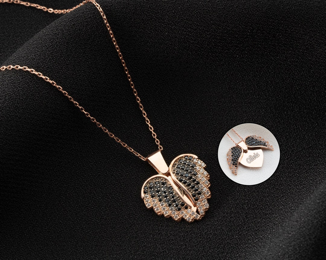 Personalized Guardian Angel Wings Hidden Name Necklace,customizable ...