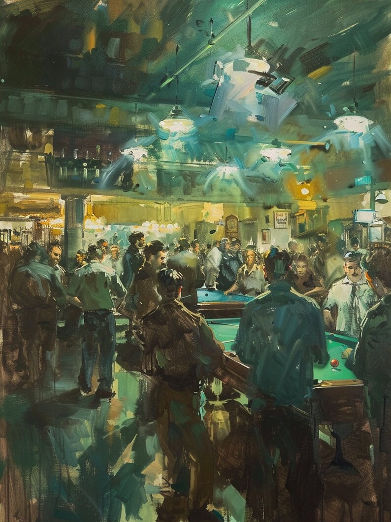Poolhall Vintage Painting Billiards Oil Painting Classic Pool Player ...
