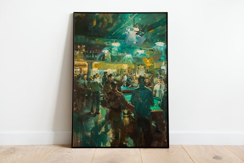 Poolhall Vintage Painting Billiards Oil Painting Classic Pool Player ...