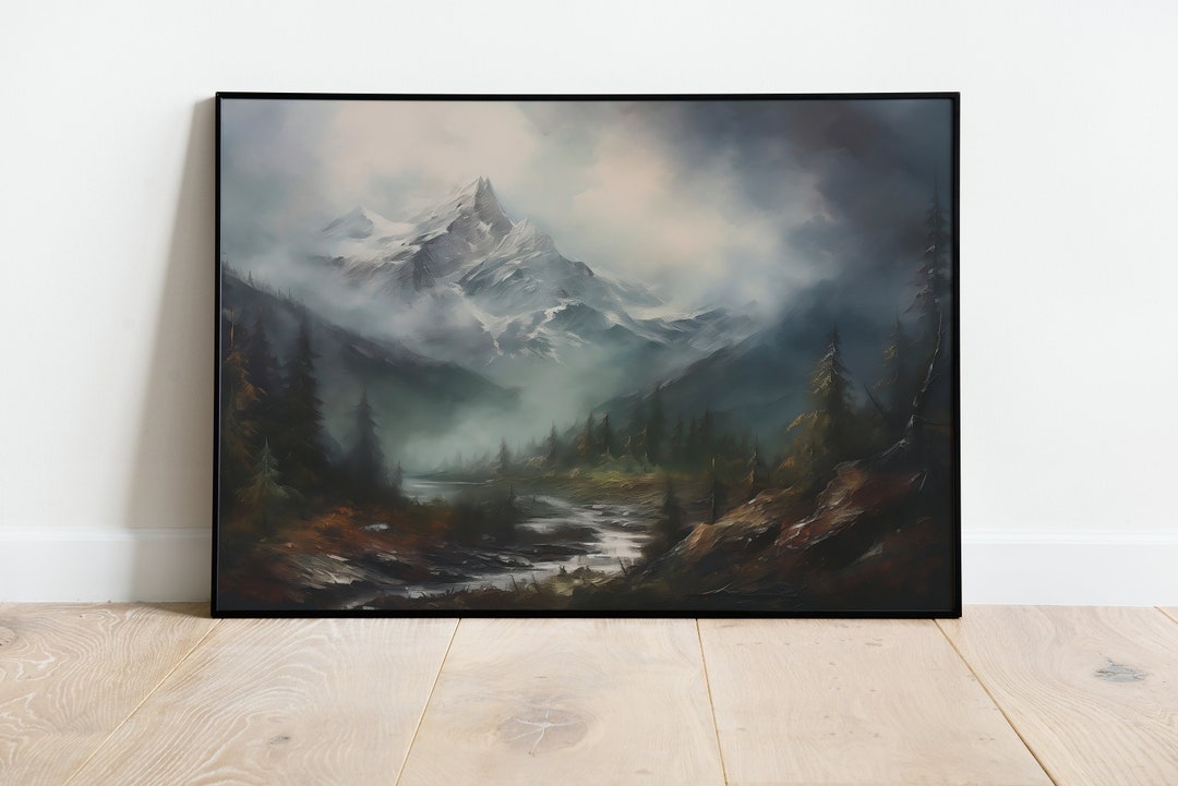 Moody Mountain Landscape Painting Dark Art Oil Painting Blue Mountain ...