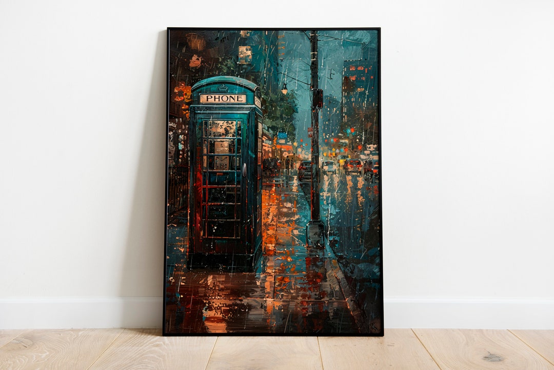Phone Booth Vintage Oil Painting Telephone Booth Art City Lights ...