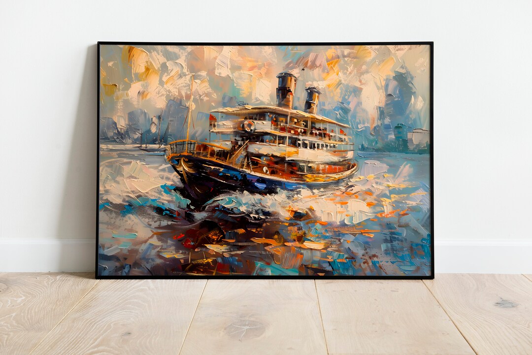 Riverboat Vintage Style Oil Painting Maritime Art Impressionistic Boat ...