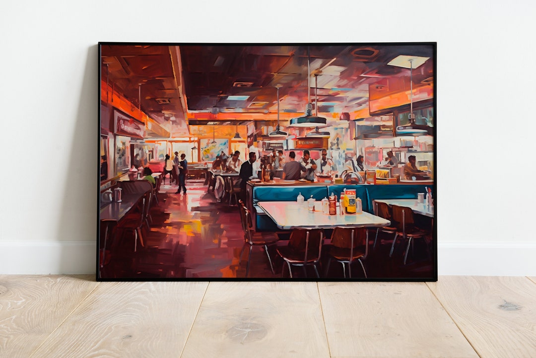 American Diner Vintage Oil Painting Retro Diner Oil-painting Americana ...