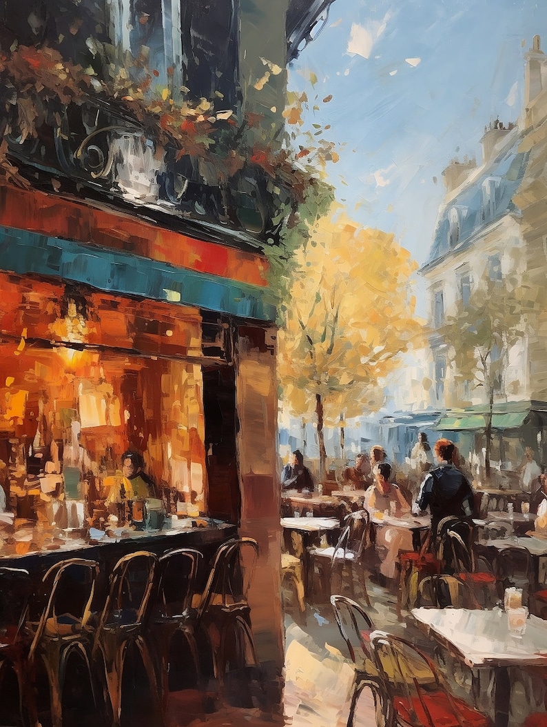 Parisian Café Vintage Oil-painting Paris Cafe Painting French Cafe ...
