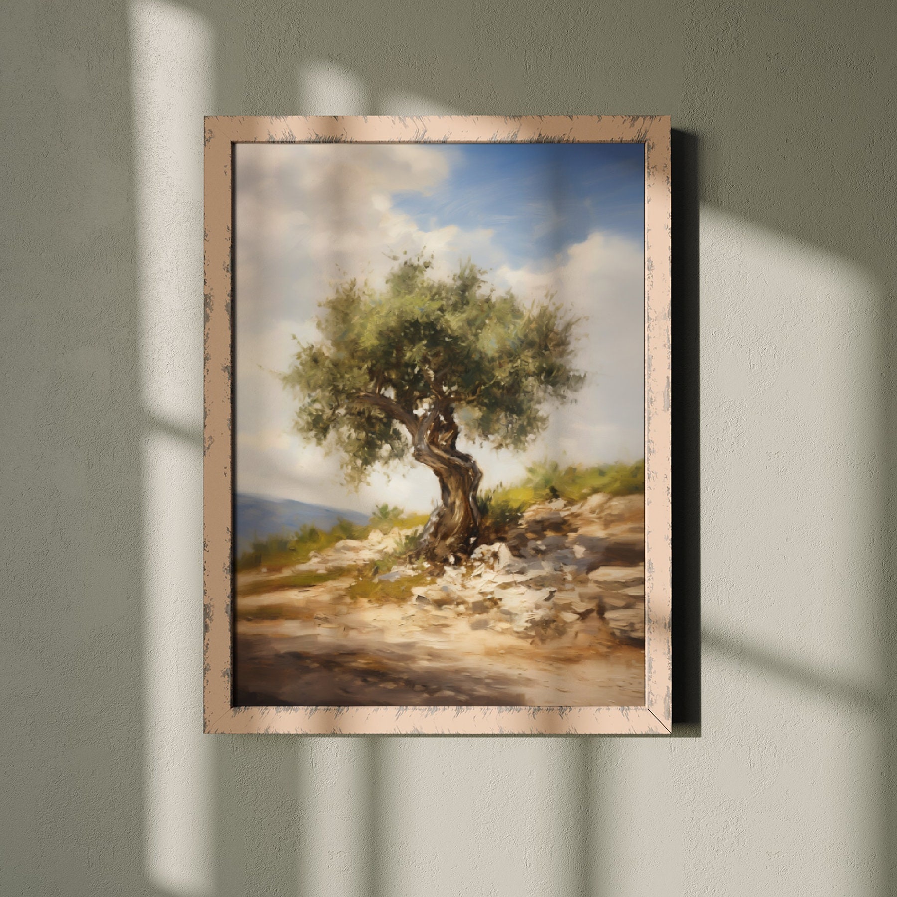 Olive Tree Oil Painting Rustic View Earthy Tones Landscape Olive Tree ...