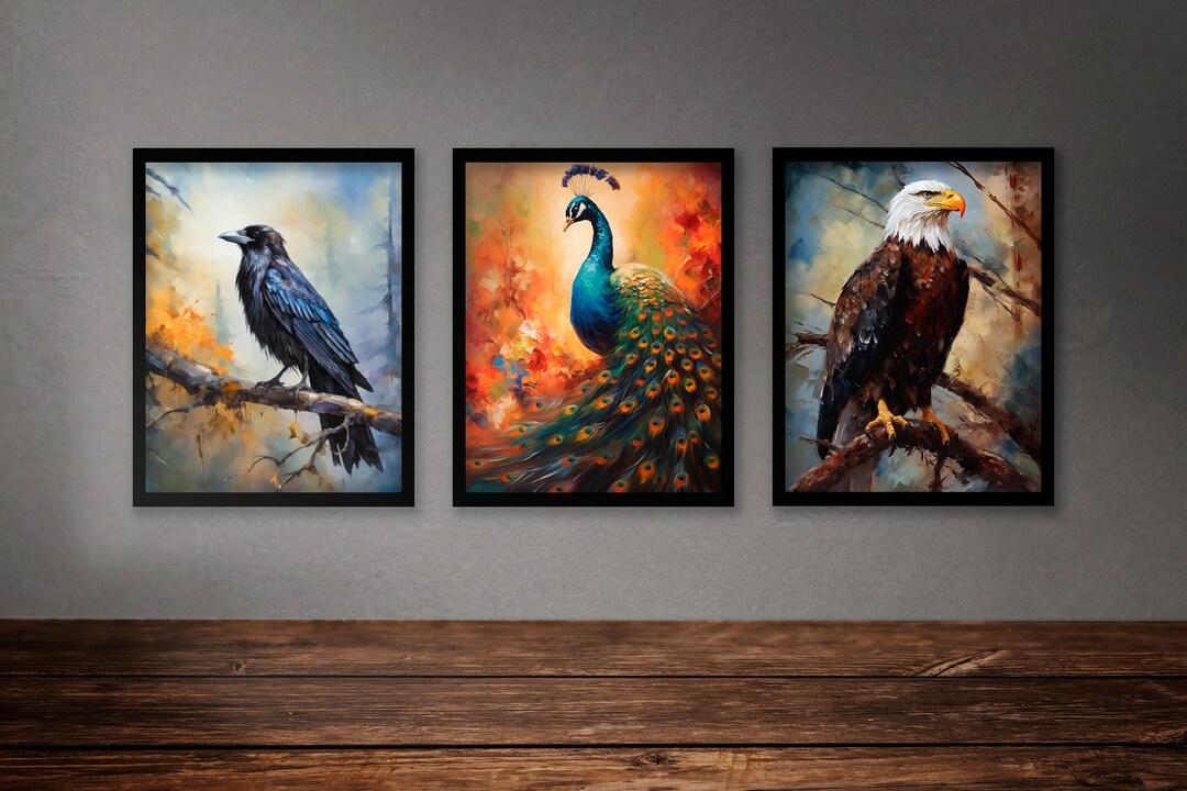 Bird Paintings Bundle Peacock Eagle Raven Paintings Bundle Eagle ...