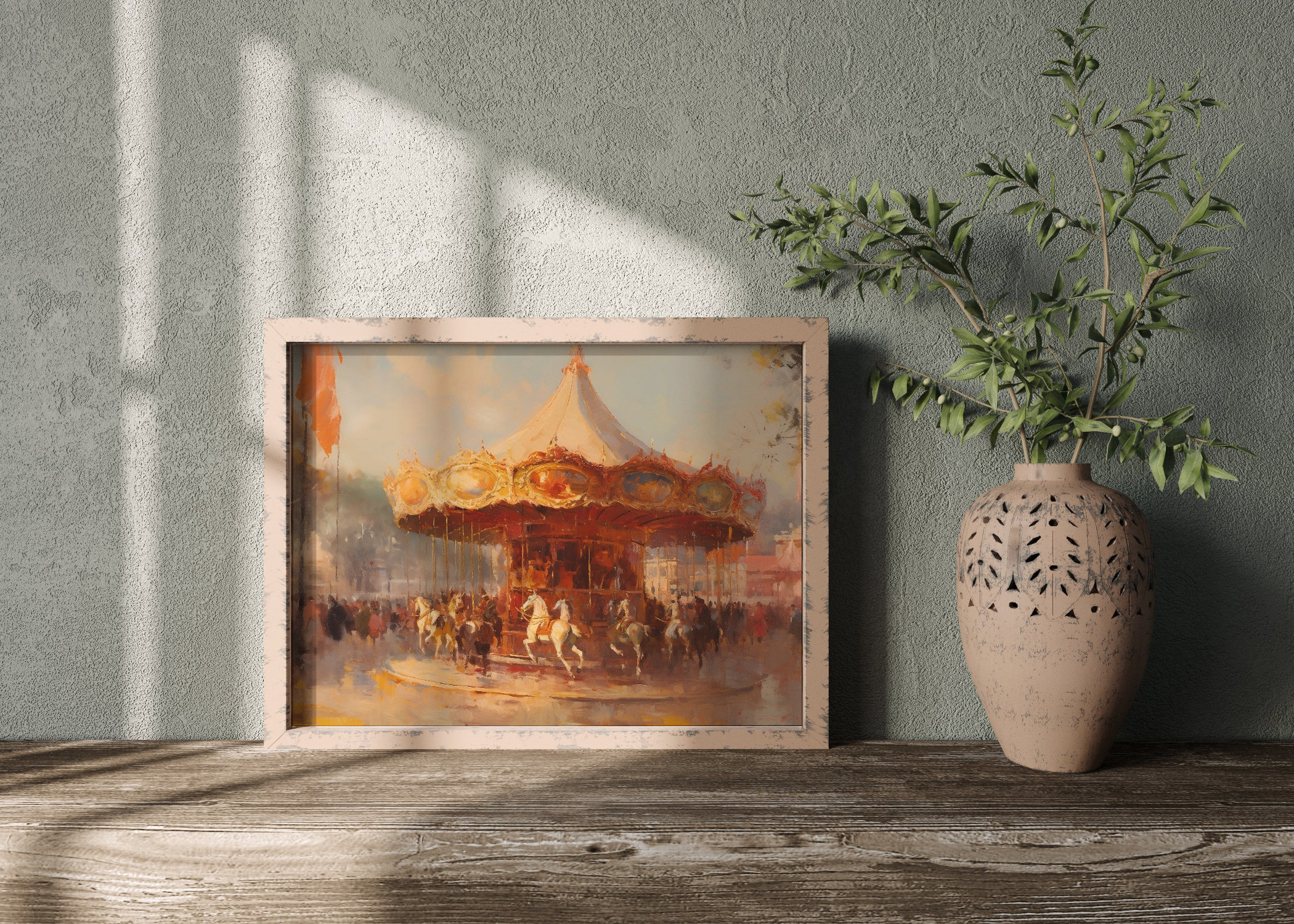 Vintage Carousel Oil Painting, Antique Merry-go-round Art (digital ...