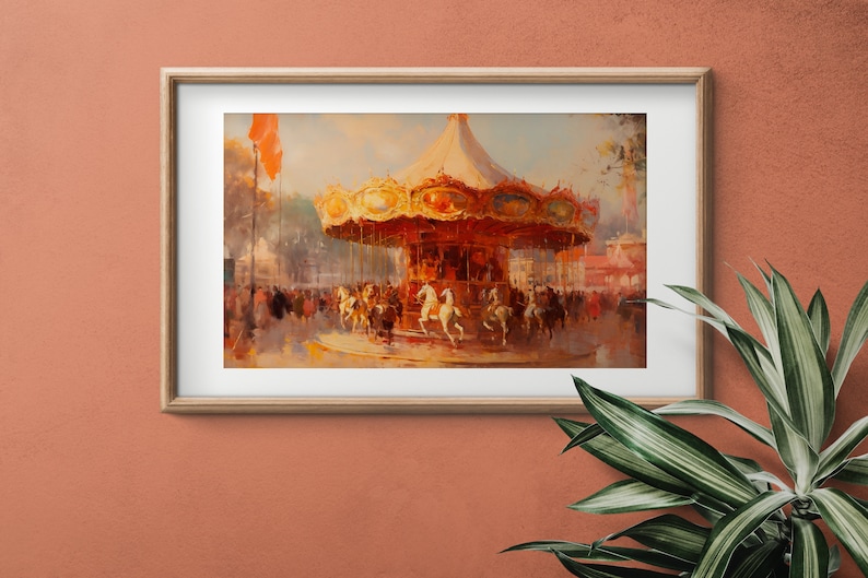 Vintage Carousel Oil Painting, Antique Merry-go-round Art (digital ...