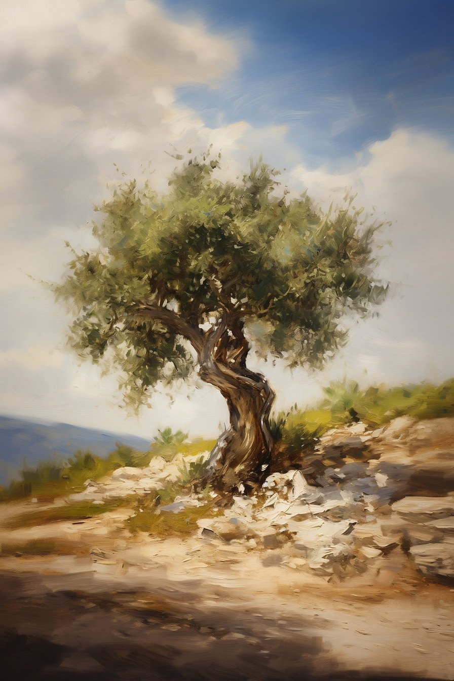 Olive Tree Oil Painting Rustic View Earthy Tones Landscape Olive Tree ...