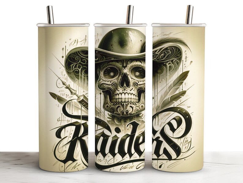 Sugar Skull Raiders Style 20oz Skinny Tumbler Wrap PNG, Dia De Los ...