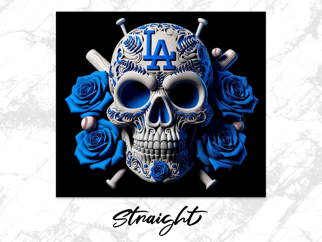 LA Sugar Skull 20oz Skinny Tumbler Wrap, Dodger Colors, Instant ...
