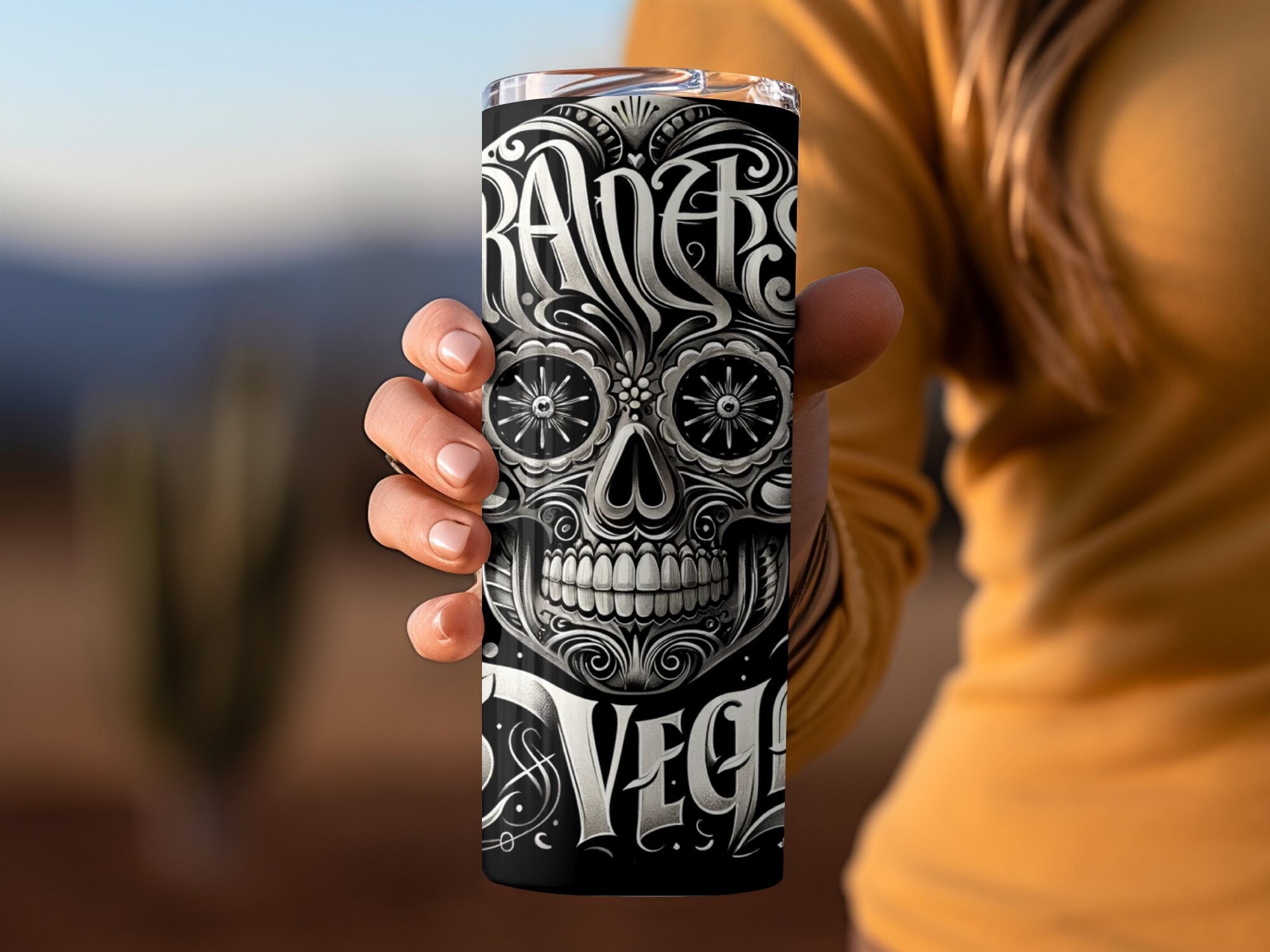 Sugar Skull Raiders Style 20oz Skinny Tumbler Wrap PNG, Dia De Los ...