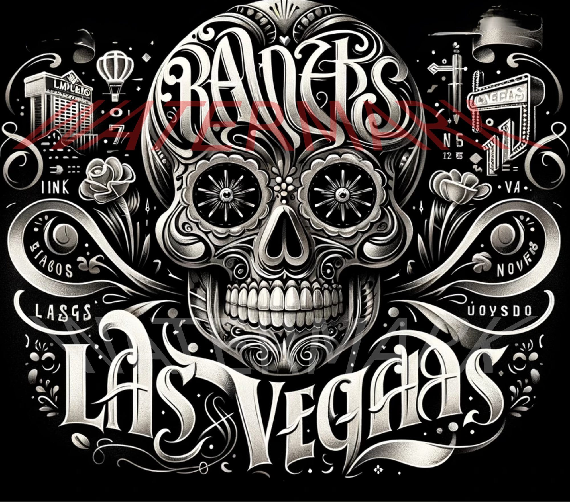 Sugar Skull Raiders Style 20oz Skinny Tumbler Wrap PNG, Dia De Los ...