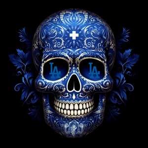 LA Sugar Skull 20oz Skinny Tumbler Wrap, Dodger Colors, Instant ...