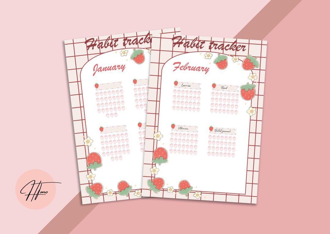 STRAWBERRY Printable Habit Tracker, Monthly Routine Tracker PDF, Self ...