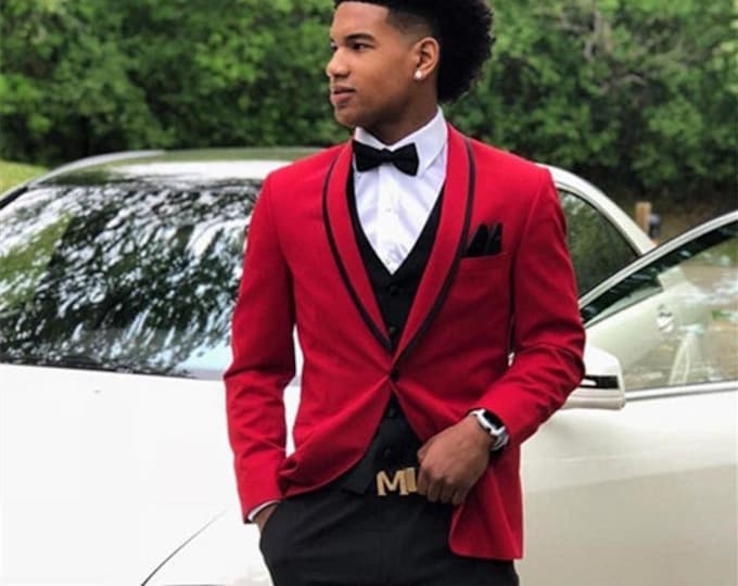 Mens Red 3 Piece Suit, Deep Red Prom Dress for Men, Groomsmen, Men ...