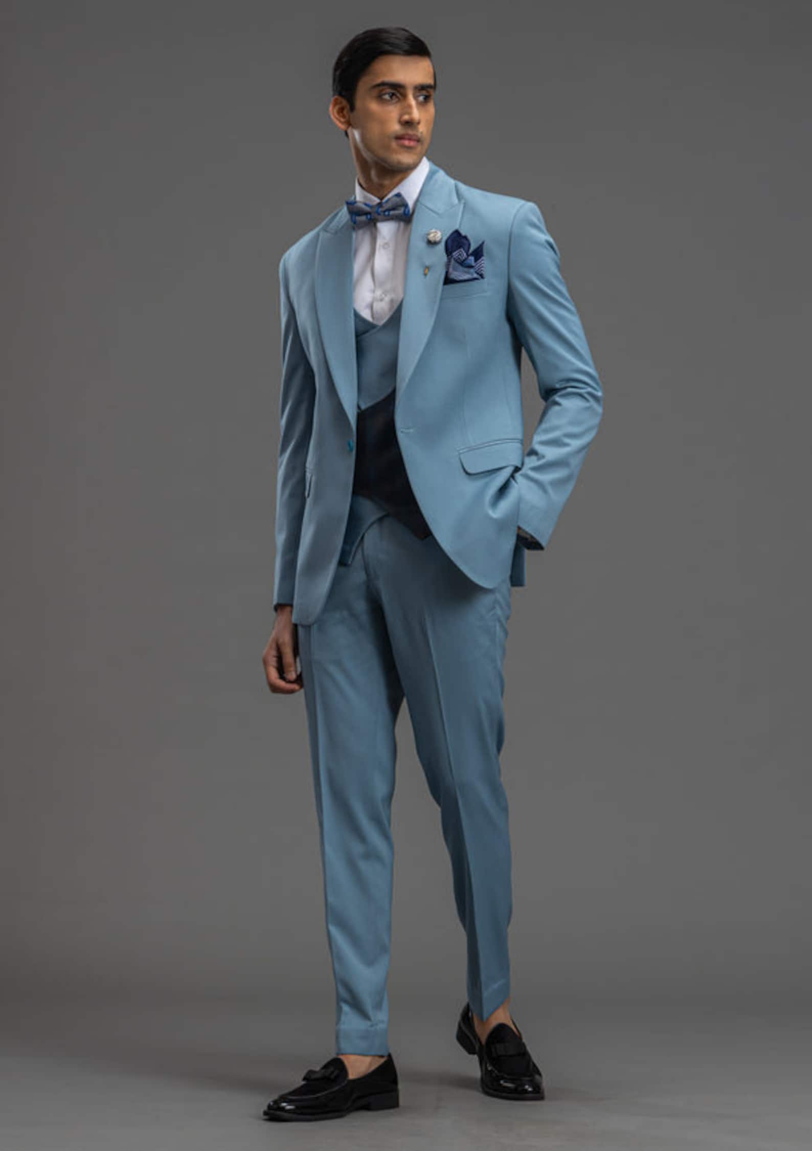 Men Suits Dusty Blue 3 Piece Slim Fit Formal Fashion Wedding Suit Party ...