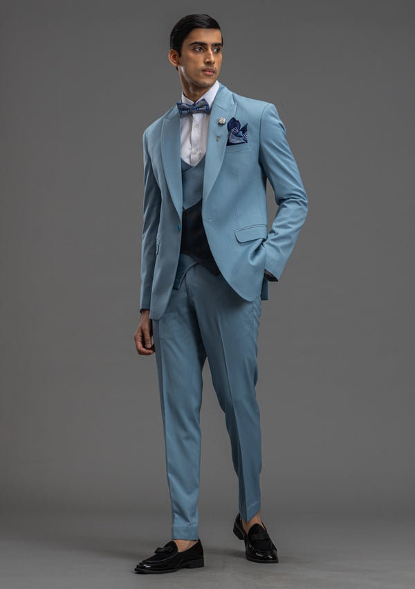 Men Suits Dusty Blue 3 Piece Slim Fit Formal Fashion Wedding Suit Party ...