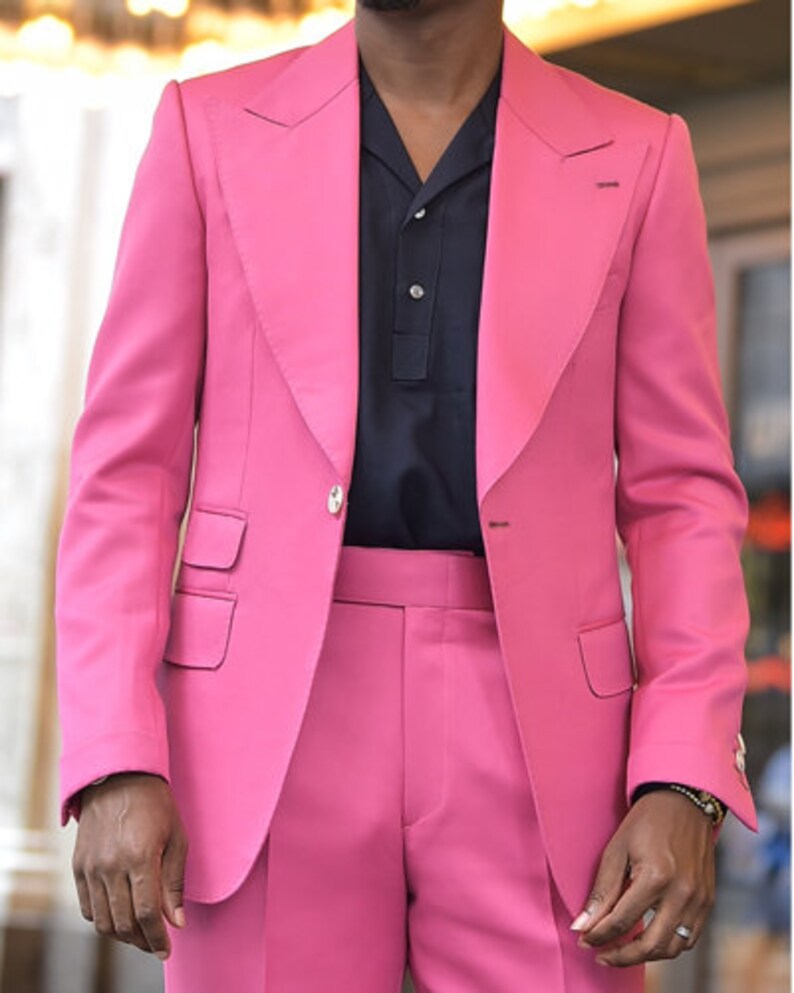 Men Dusky Rose Slim Fit Formal Fashion Wedding Suit Party Wear Dinner ...