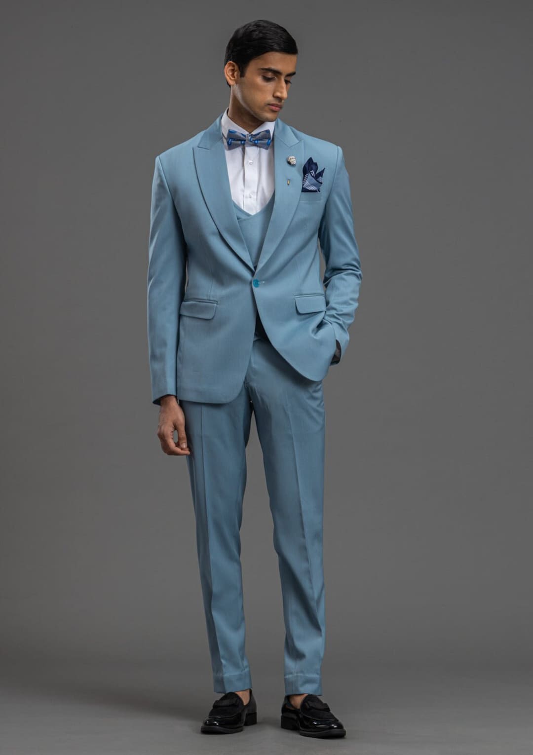 Men Suits Dusty Blue 3 Piece Slim Fit Formal Fashion Wedding Suit Party ...