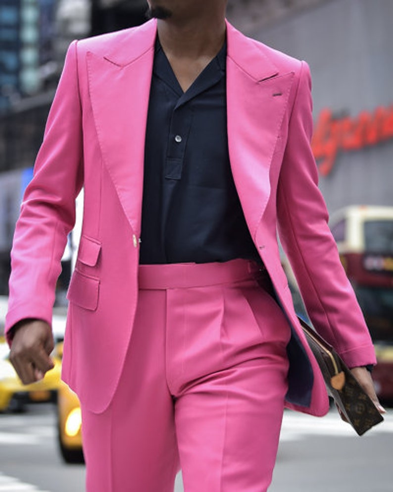 Men Dusky Rose Slim Fit Formal Fashion Wedding Suit Party Wear Dinner ...