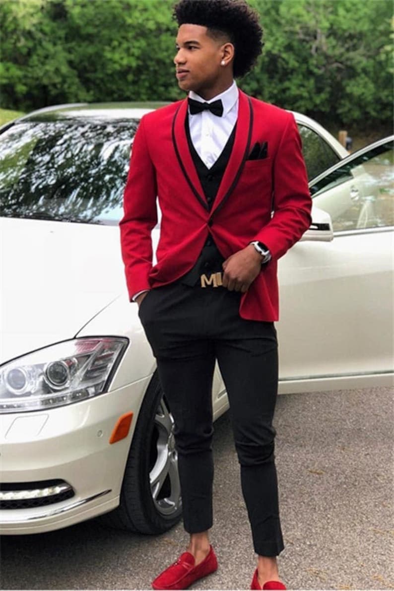 Mens Red 3 Piece Suit, Deep Red Prom Dress for Men, Groomsmen, Men ...