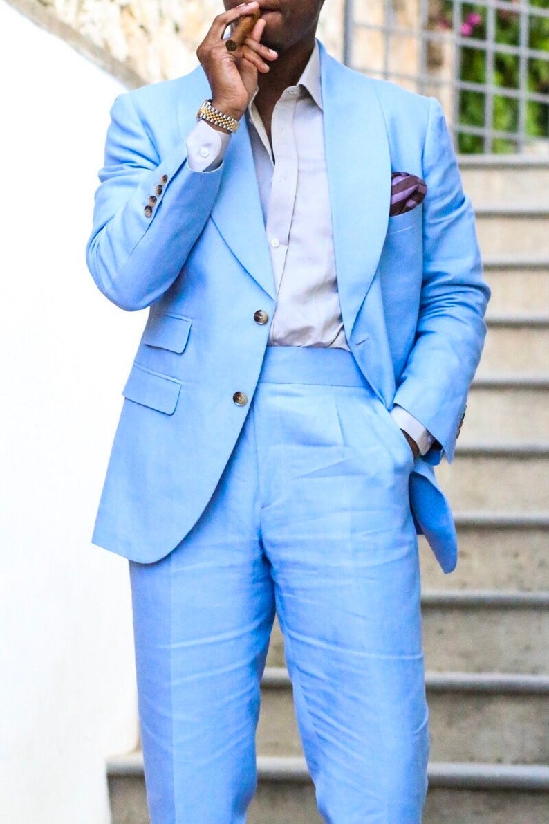 Men Suits Royal Blue 2 Piece Slim Fit Two Button Wedding Groom Party Wear Coat Pant, Peak Lapel ...