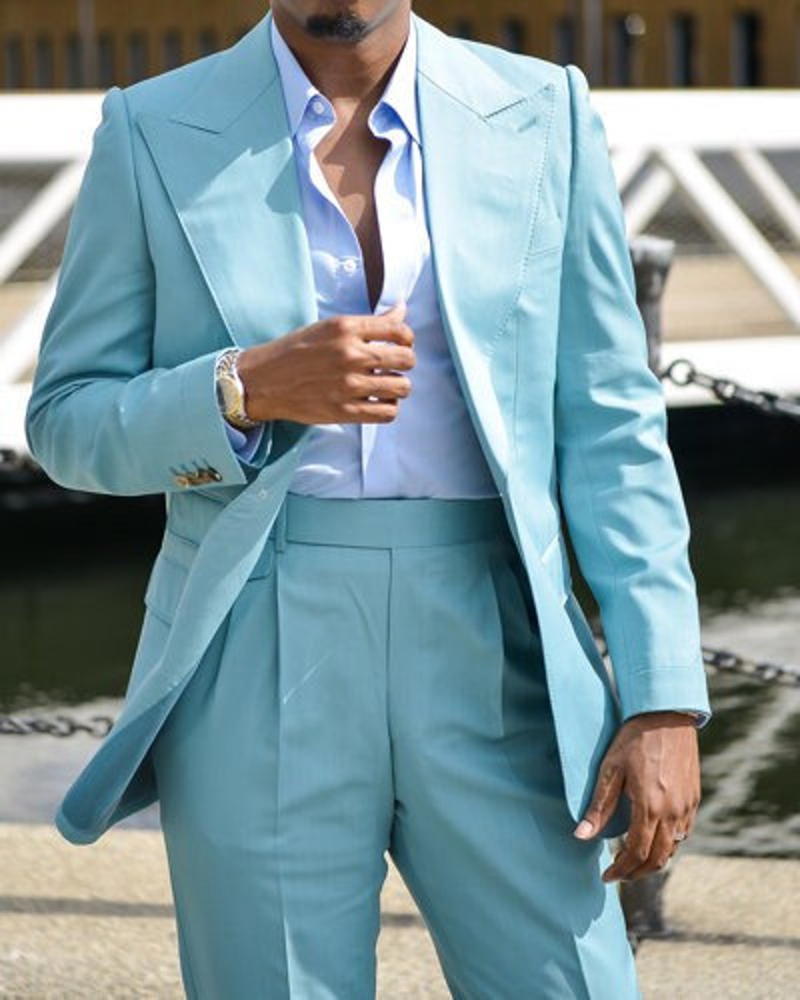 Men's Sea Green 3 Piece Slim Fit Groom Reception Suit, Jacket for Men ...