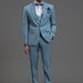Men Suits Dusty Blue 3 Piece Slim Fit Formal Fashion Wedding Suit Party ...