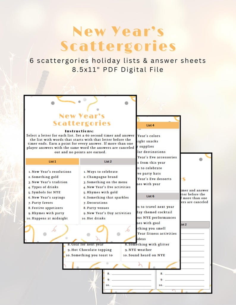 New Year's Scattergories Game - Etsy