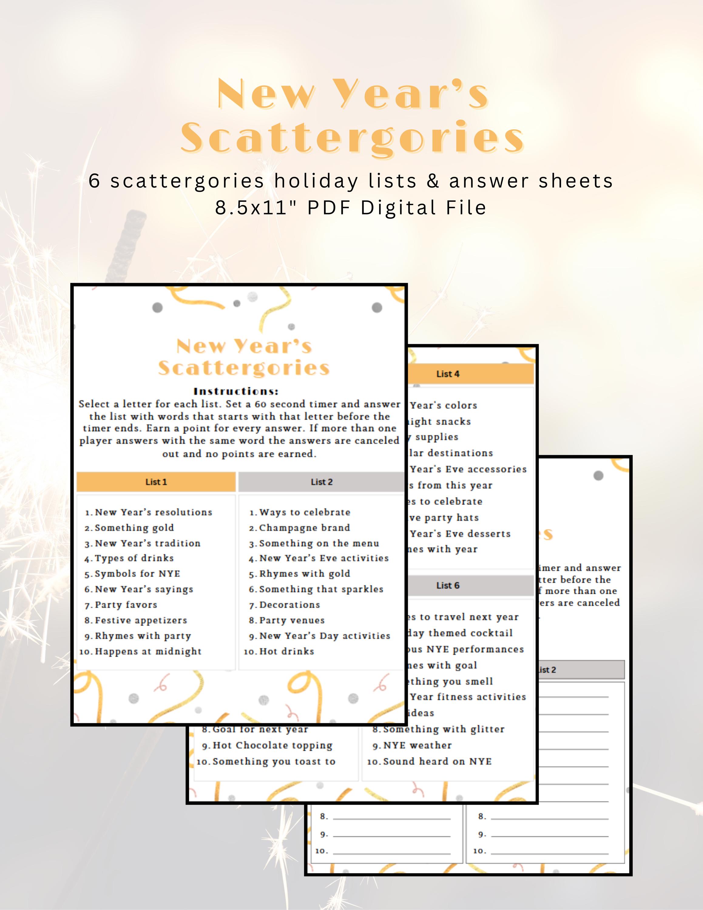 New Year's Scattergories Game - Etsy