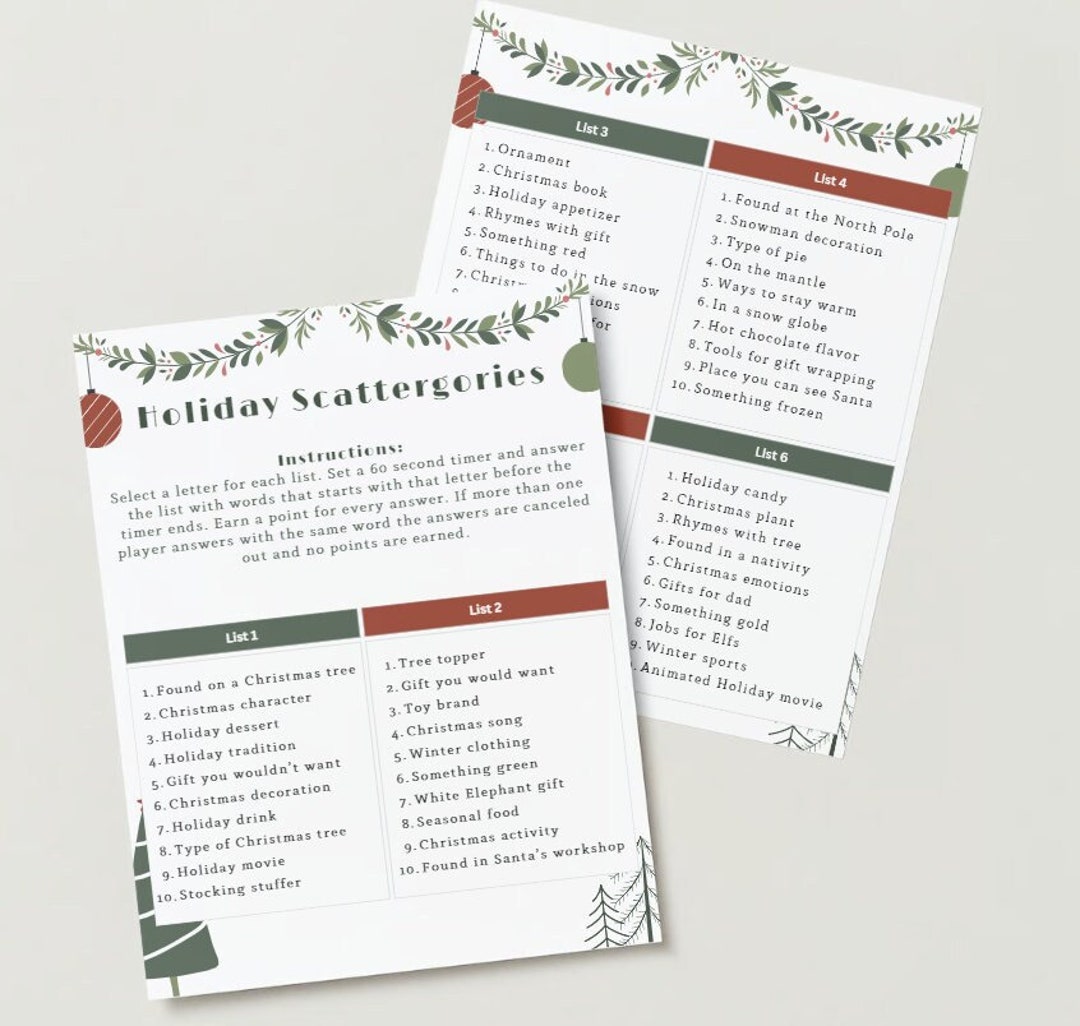 Holiday Scattergories Game - Etsy