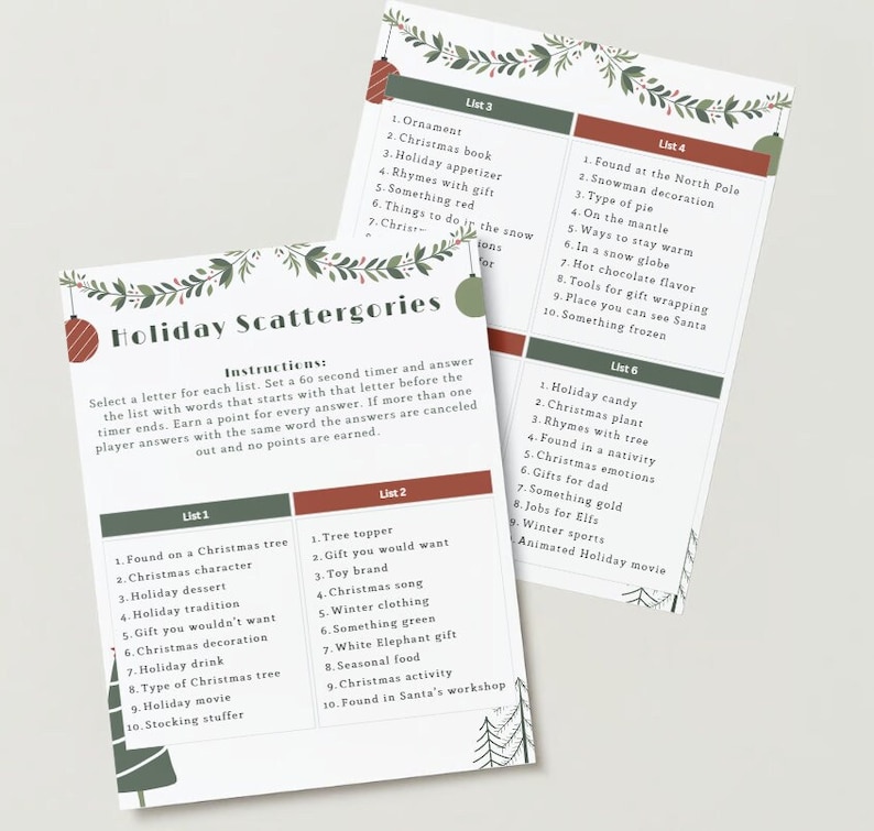Holiday Scattergories Game - Etsy