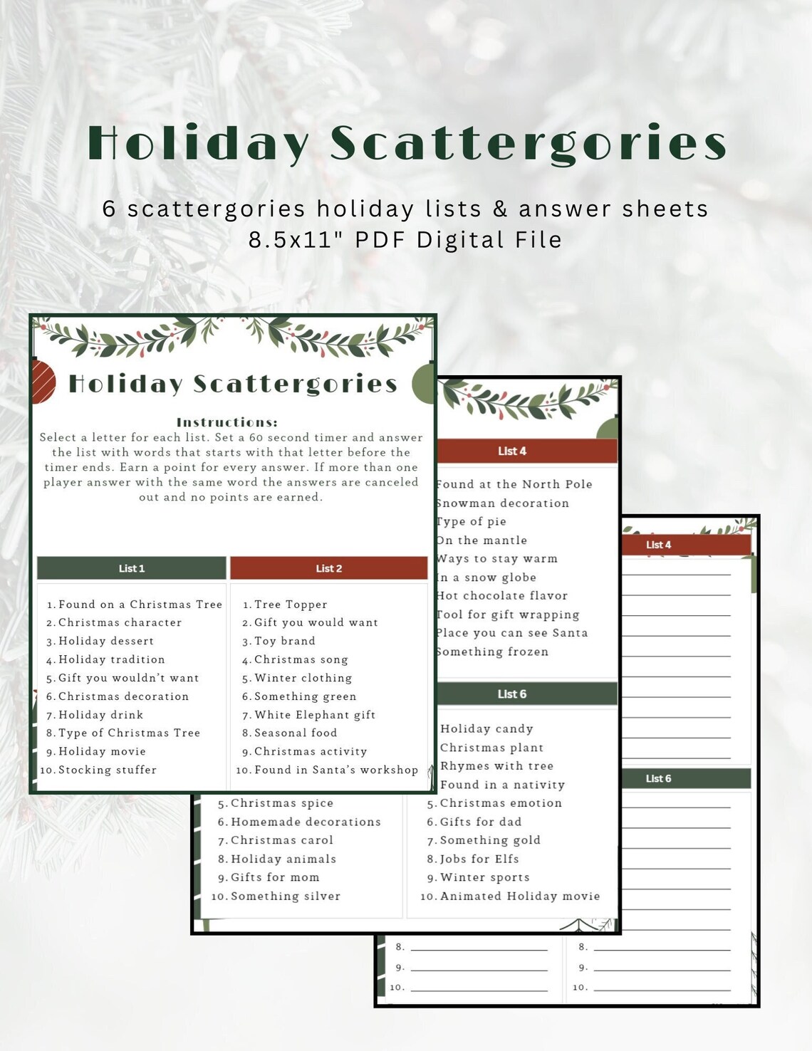 Holiday Scattergories Game - Etsy