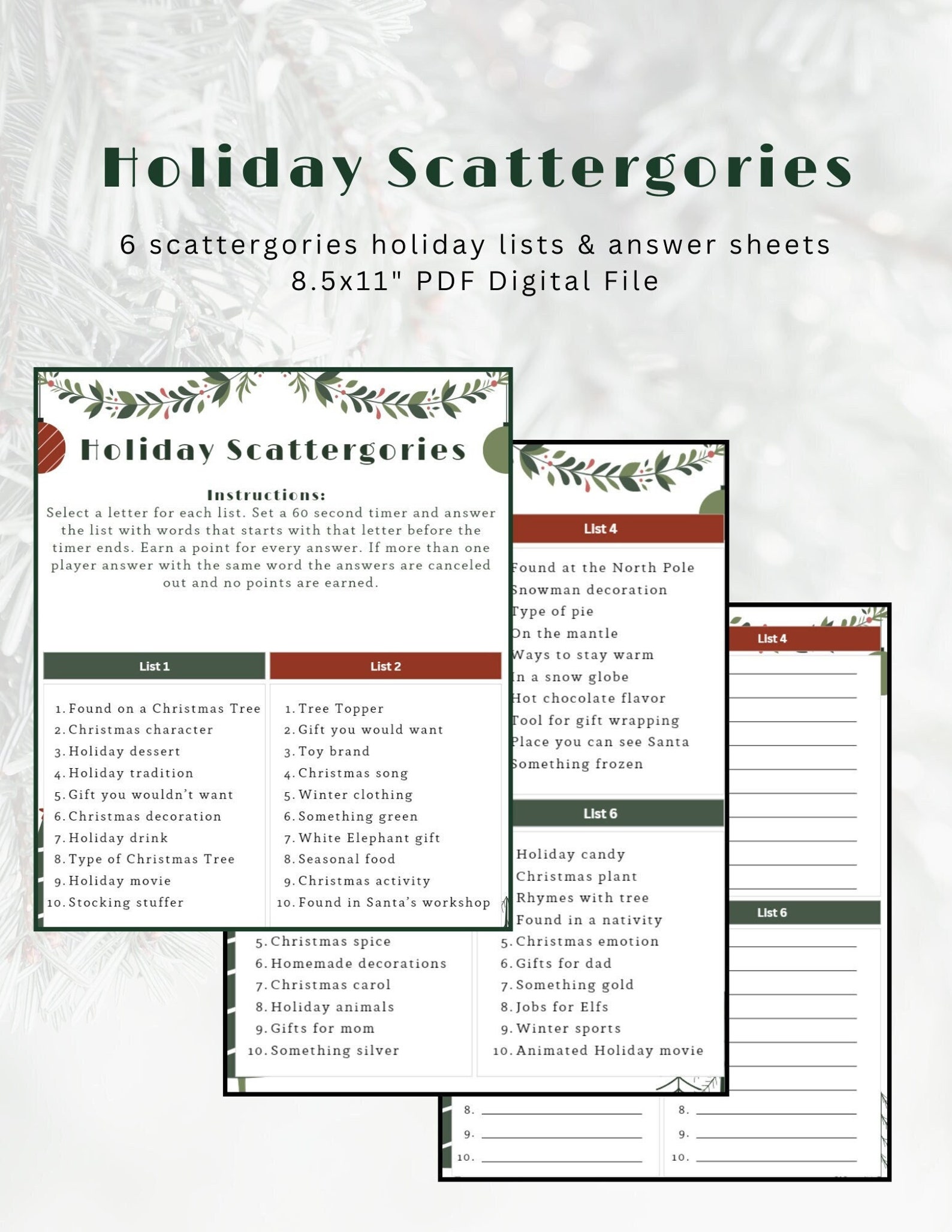 Holiday Scattergories Game - Etsy
