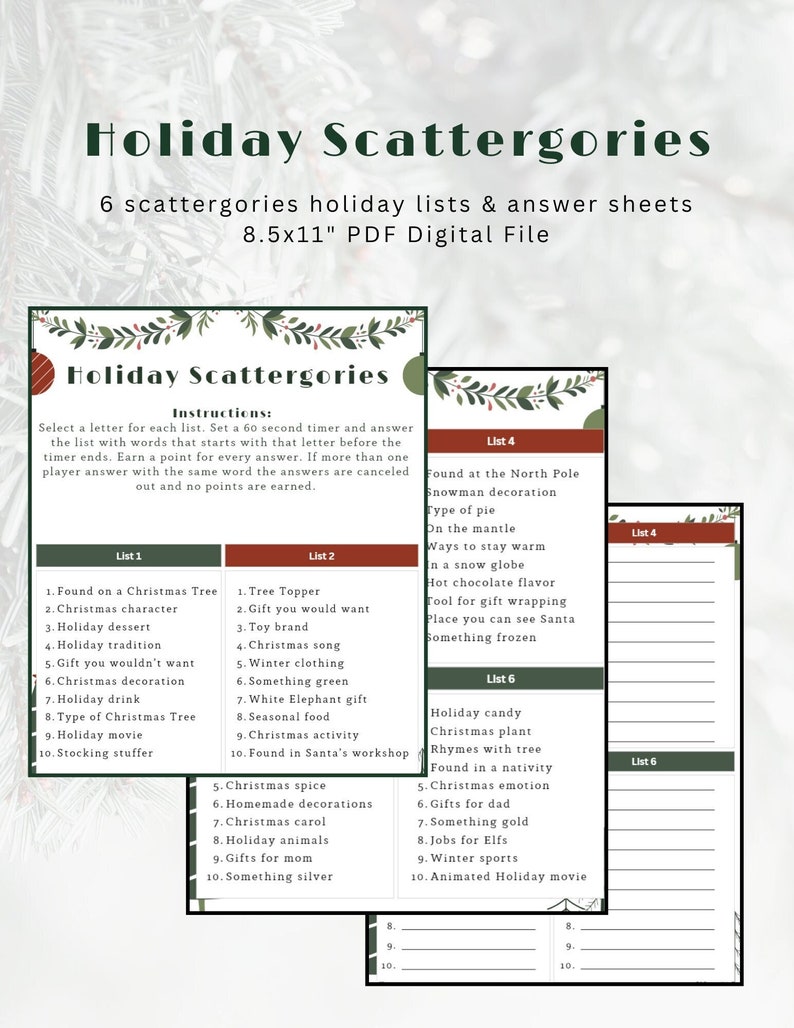 Holiday Scattergories Game - Etsy