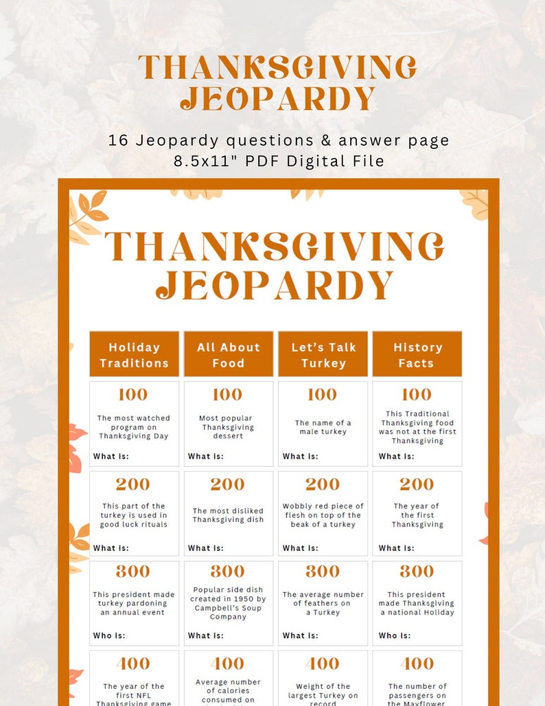 Thanksgiving Jeopardy Game - Etsy